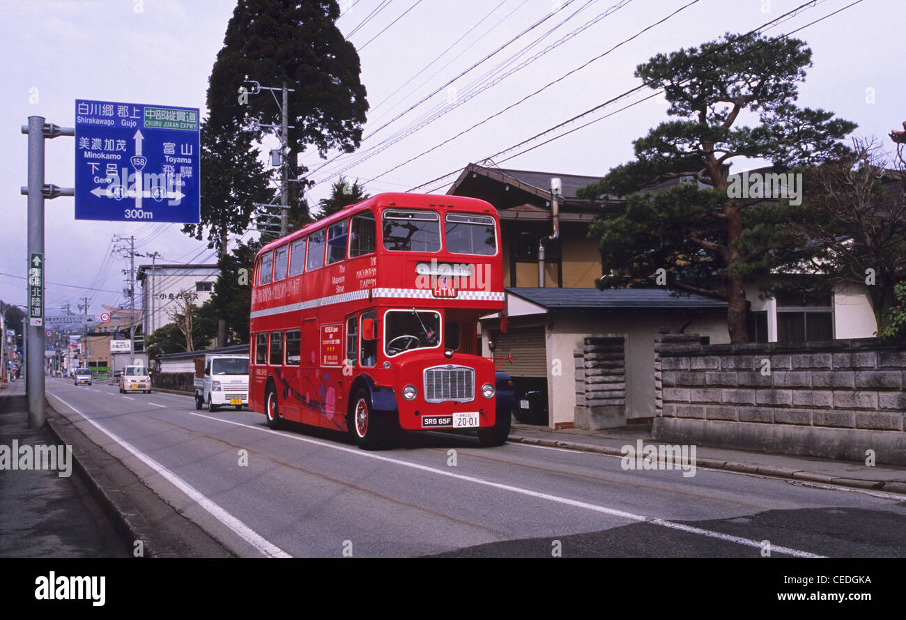 Red double decker bus, Takayama, Japan Stock Photo - Alamy