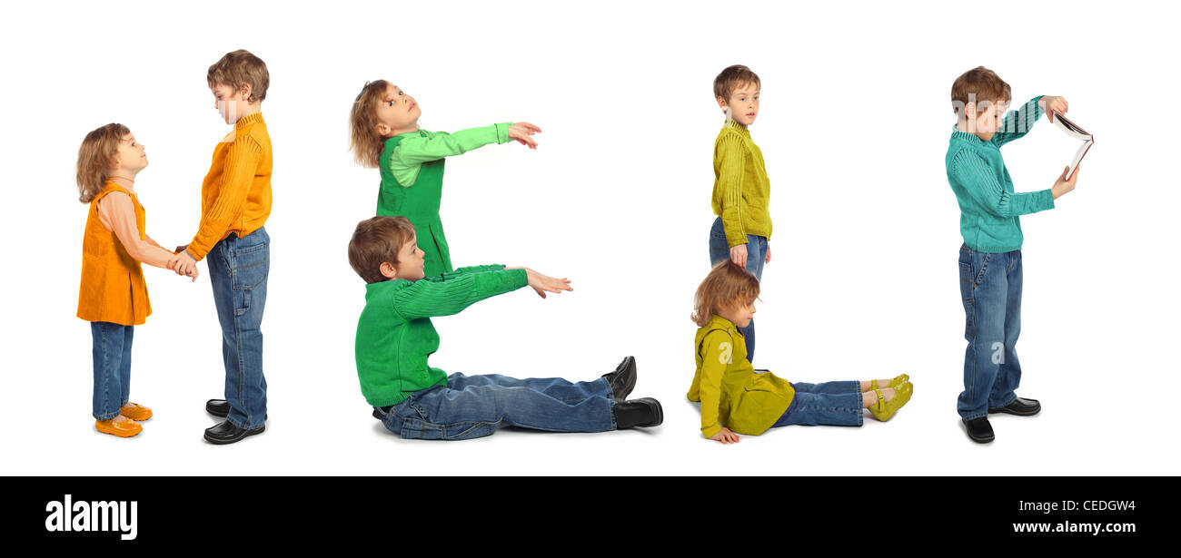 boy and girl making wold HELP, collage Stock Photo - Alamy