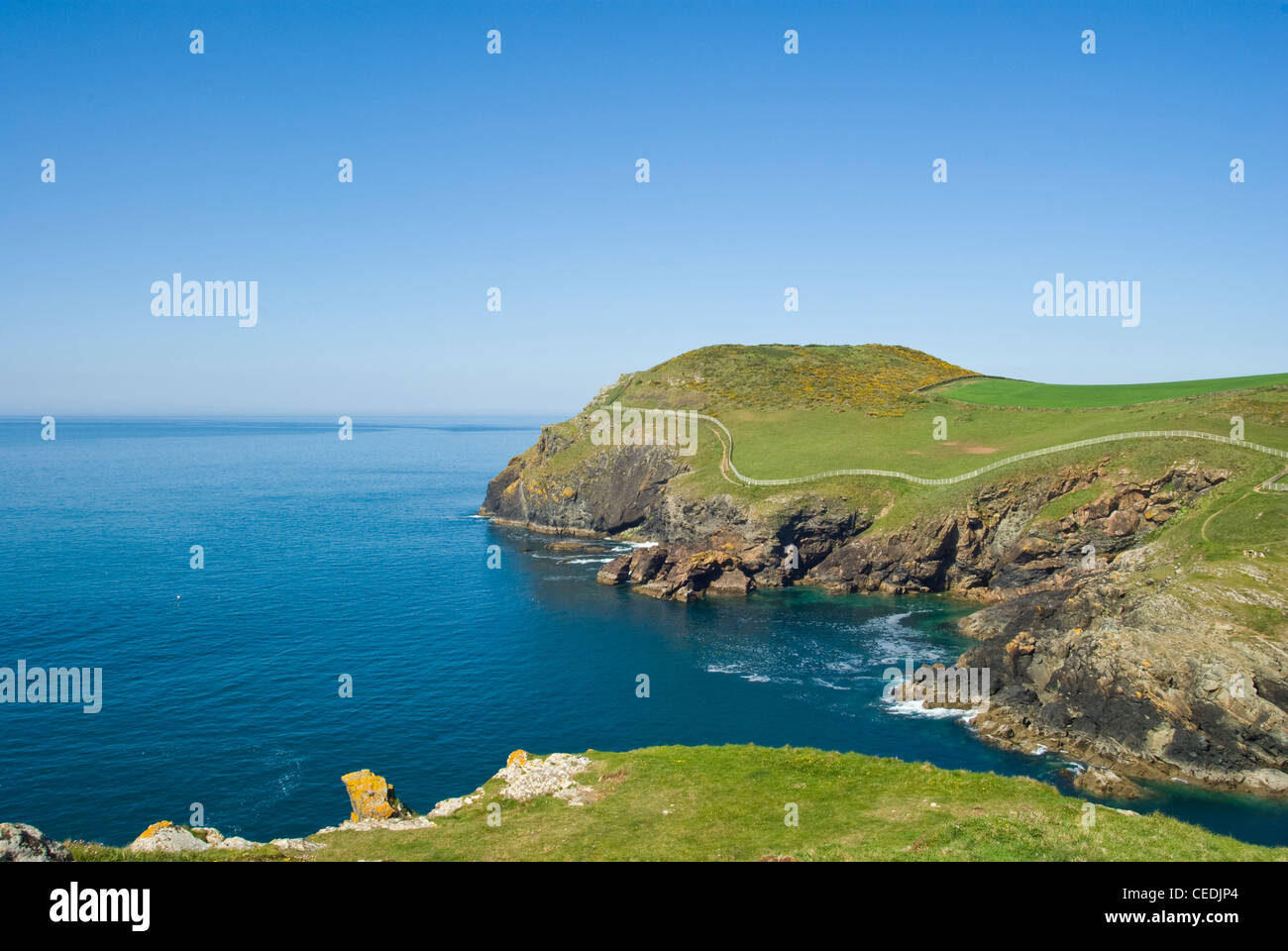 Cove near Port Quin with deep blue sea, Cornwall with deep blue see, UK ...