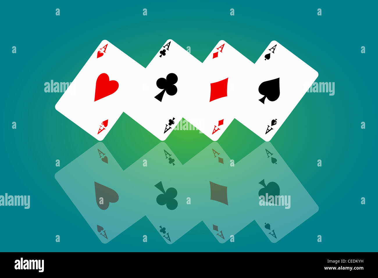 Illustrated four ace cards standing in formation on their corners Stock ...