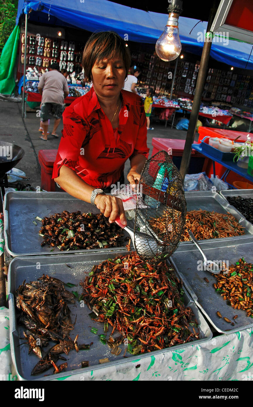 Street food stalls selling fried insects, Bangkok, Thailand Stock Photo ...