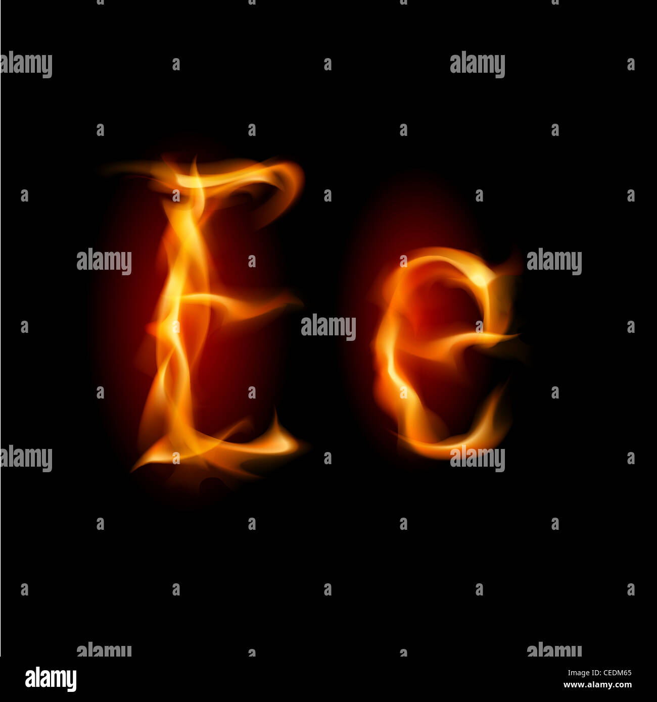 Fiery font. Letter E. Illustration on black background Stock Photo - Alamy