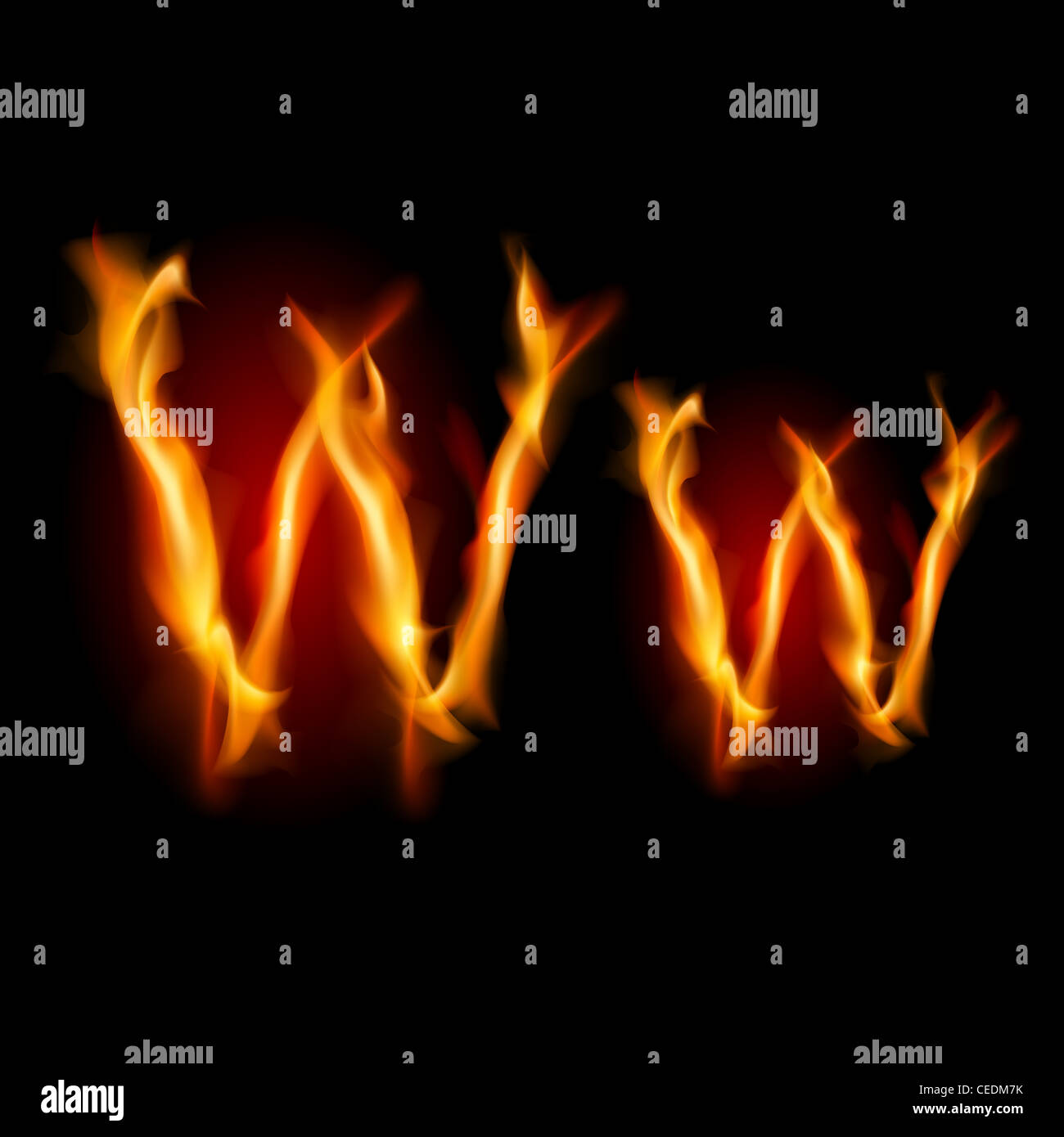Fiery font. Letter W. Illustration on black background Stock Photo - Alamy