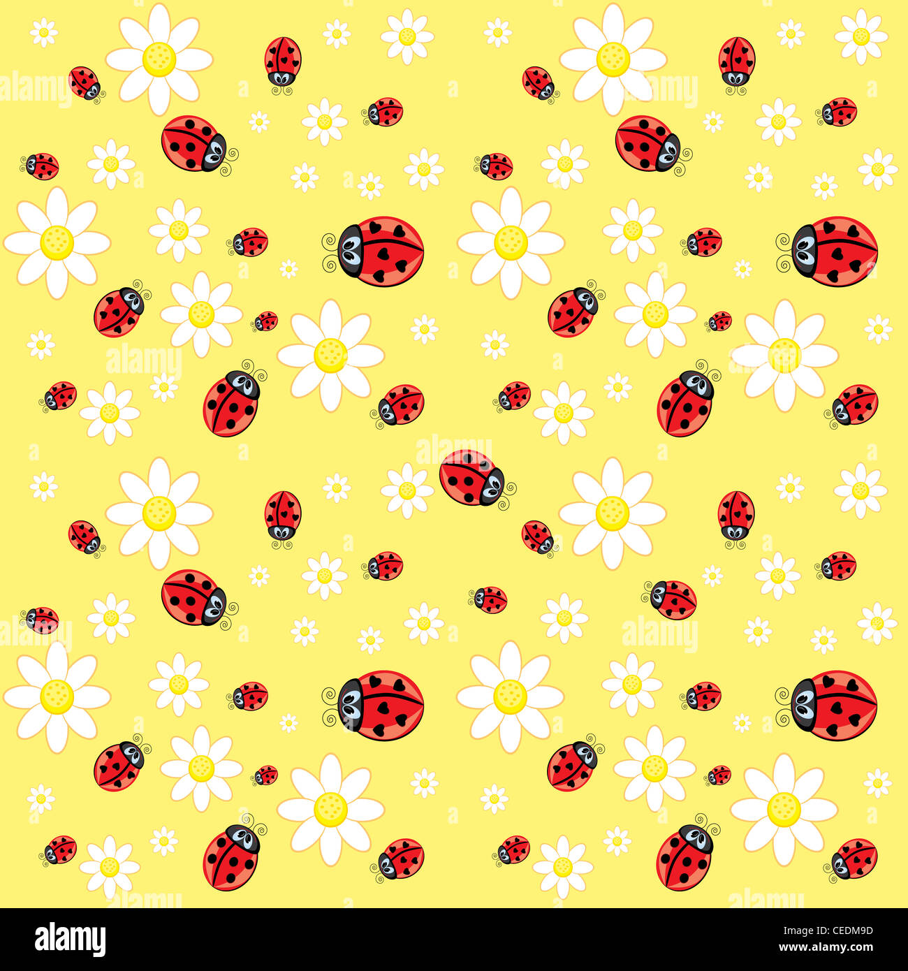 Seamless ladybug pattern. Illustration of a designer on a yellow ...