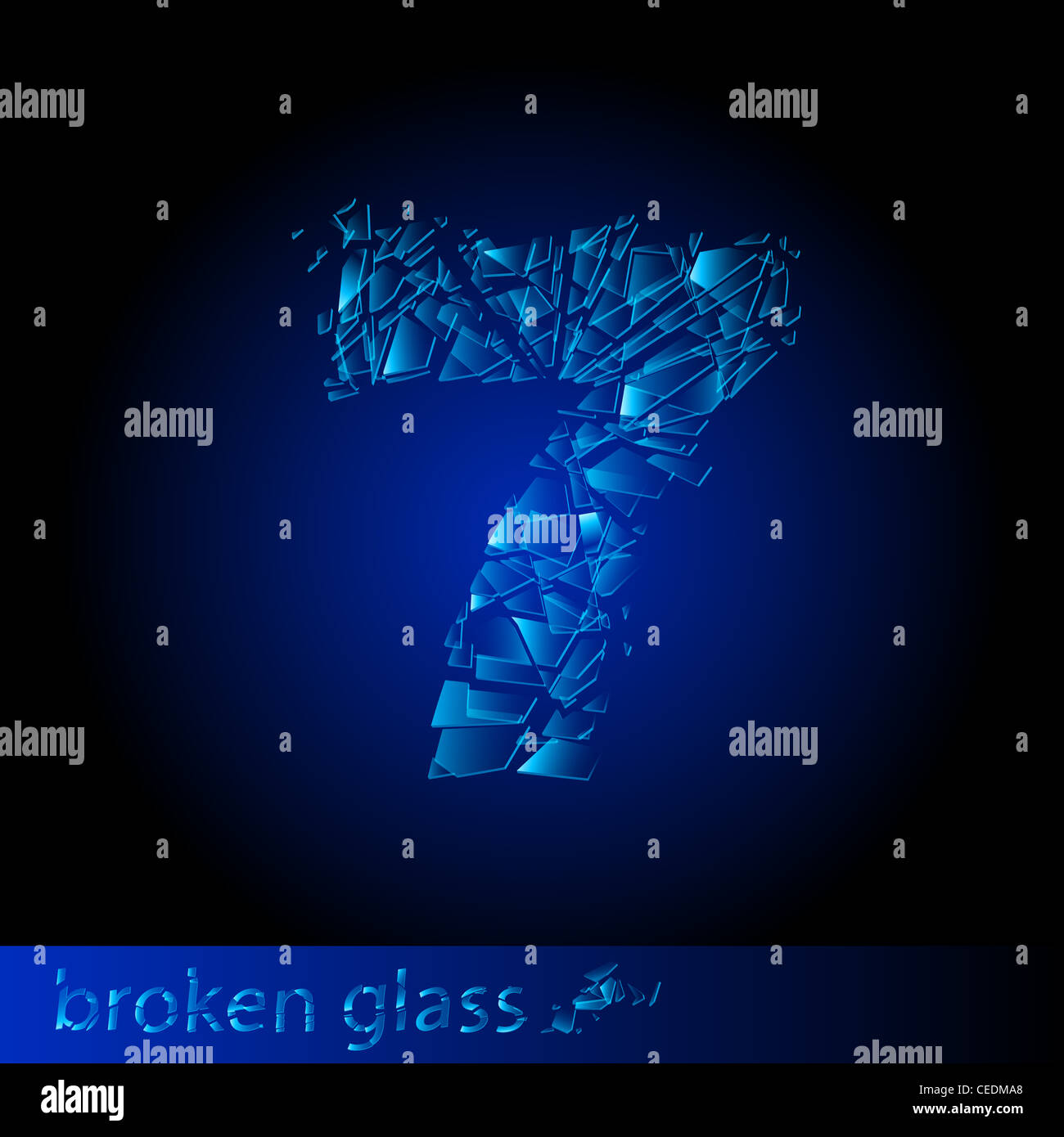 One symbol of broken glass - digit seven. Illustration on black ...
