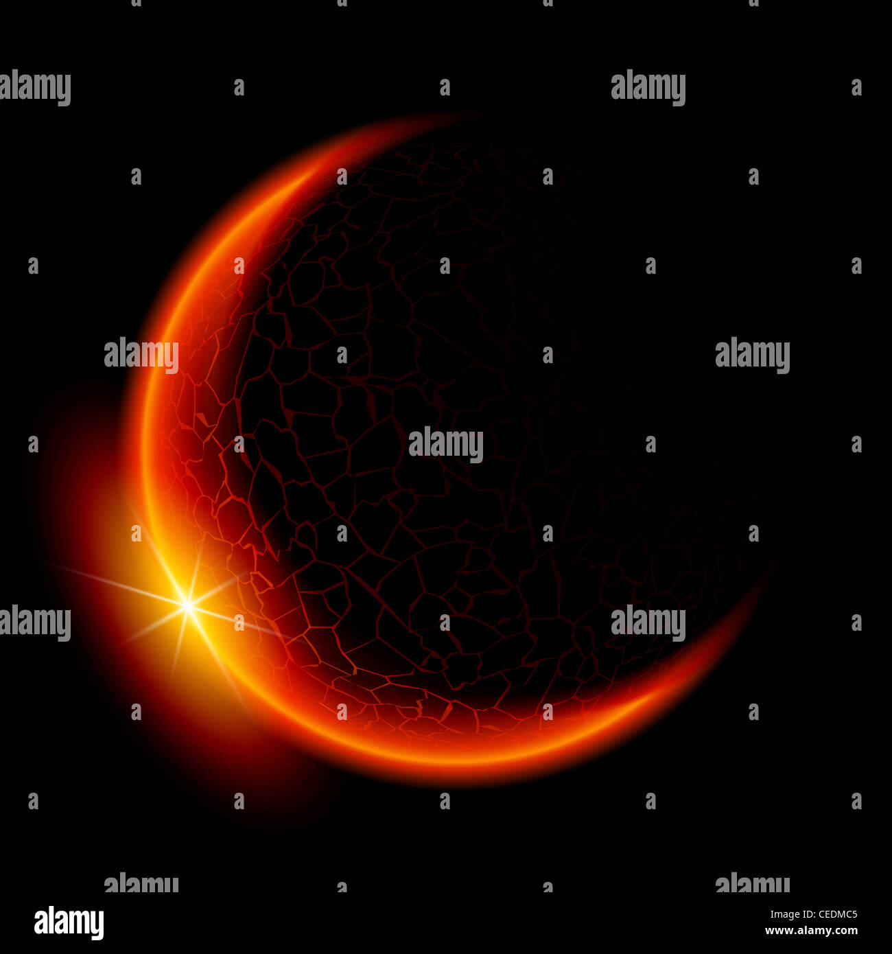 One red planet in deep space. Black space. Yellow Sunset Stock Photo ...