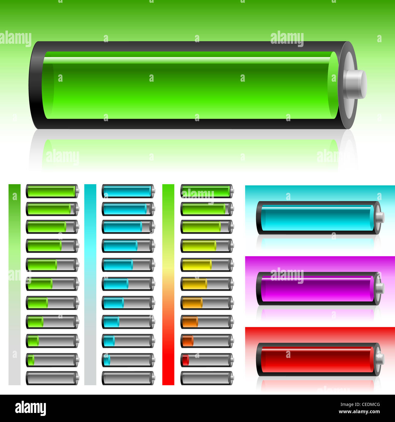 Set of transparent battery on the white background for design Stock ...