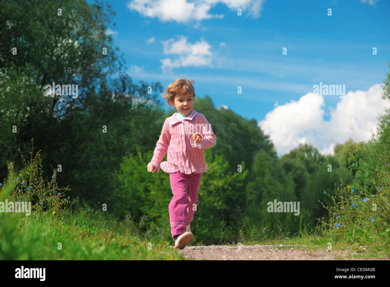 little girl walks on path outdoor in summer Stock Photo - Alamy