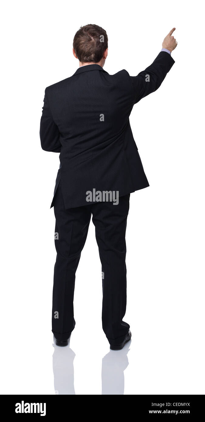 portrait of caucasian man pointing on white background Stock Photo - Alamy