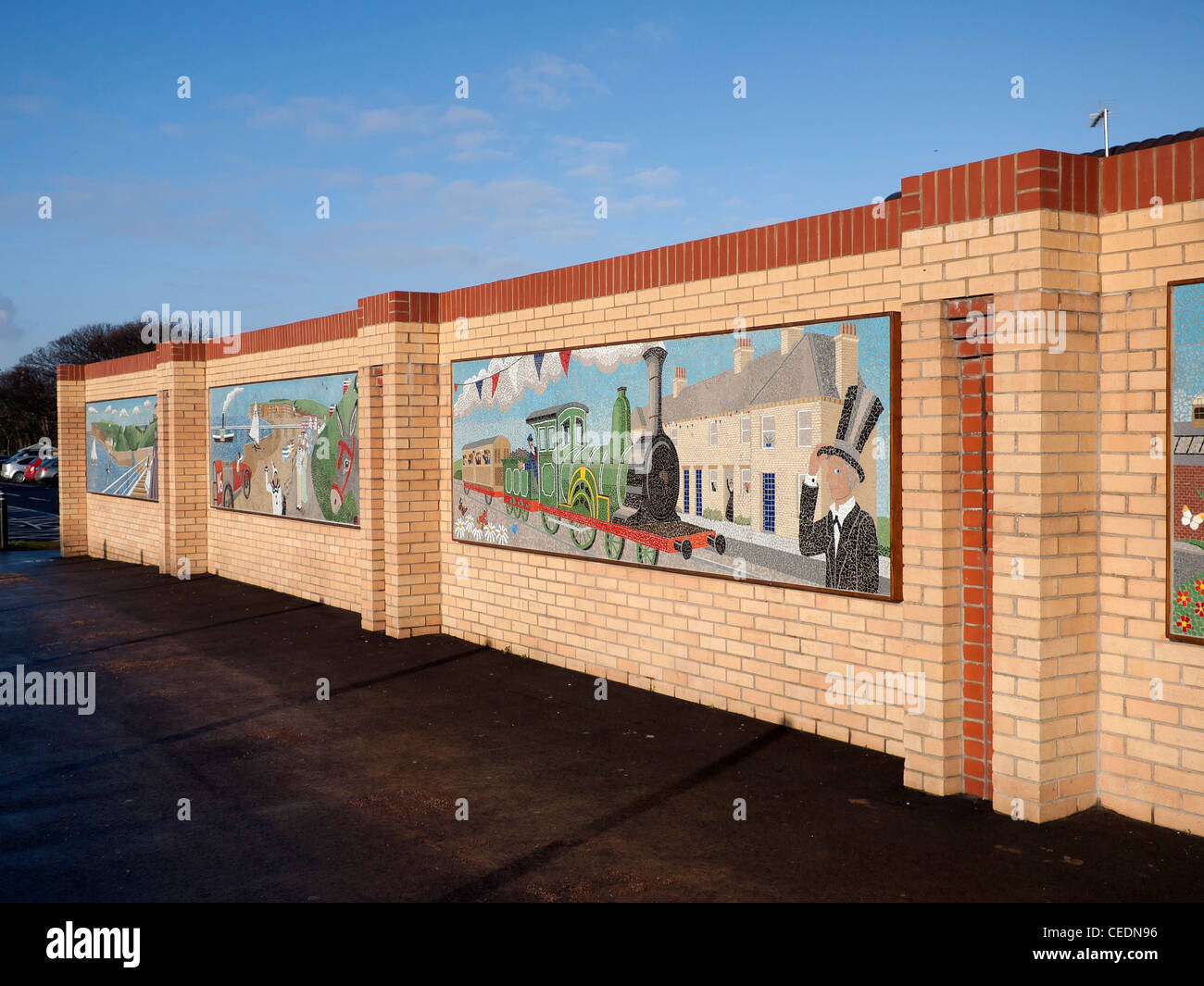 Mosaic murals depicting historic scenes of Saltburn by the Sea Stock ...