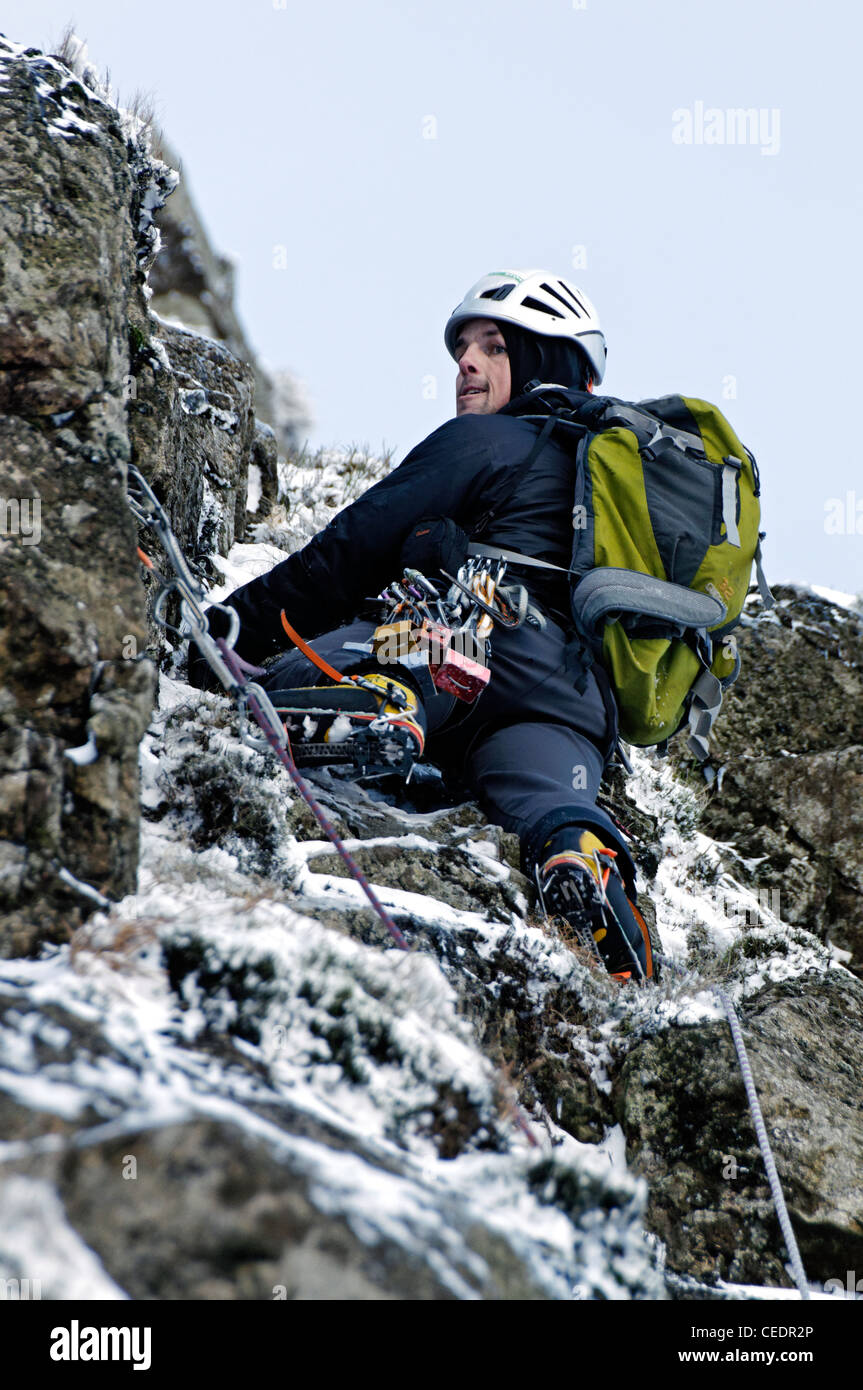Winter climbing on The Black Ladders Snowdonia Stock Photo - Alamy