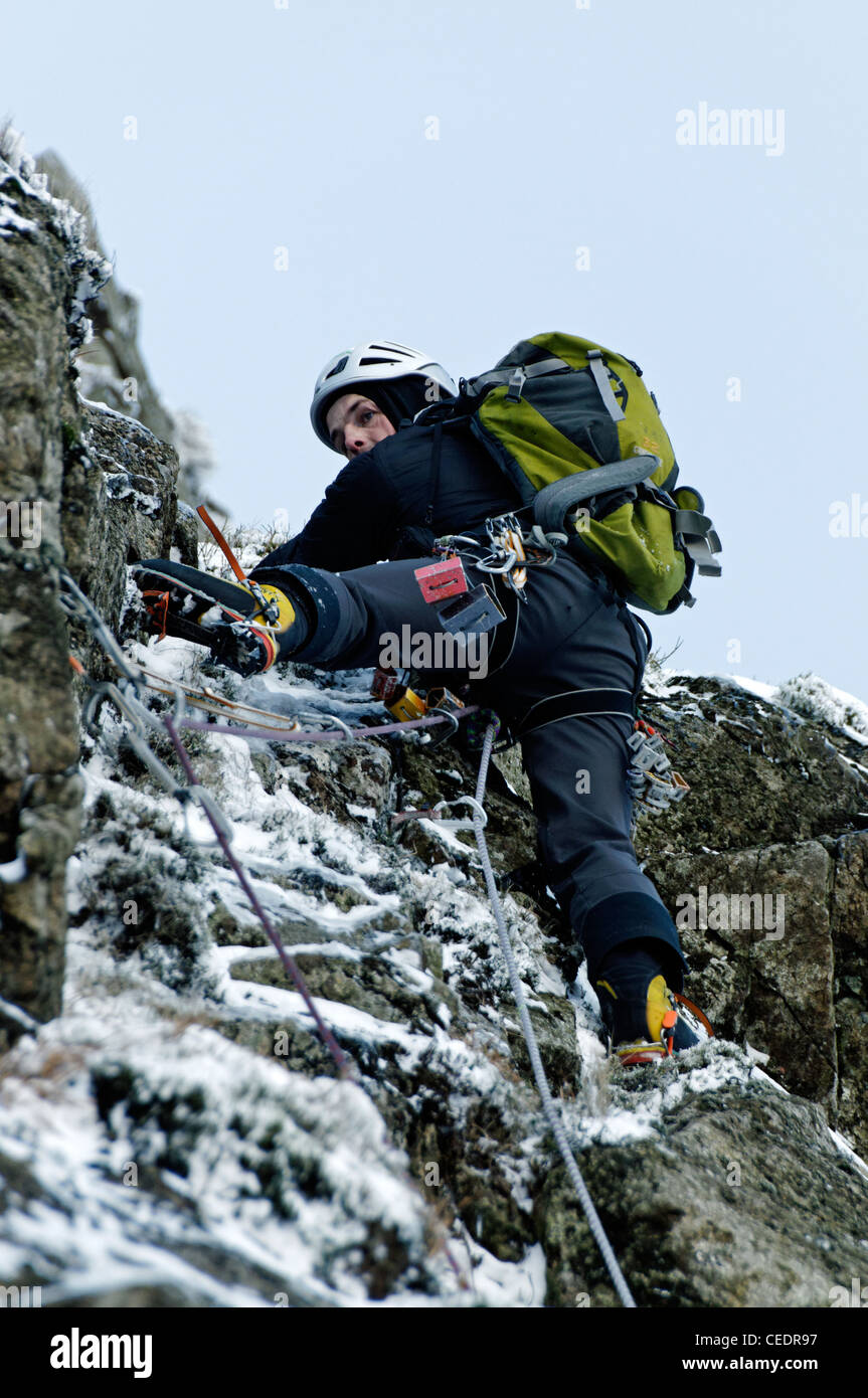 Winter climbing on The Black Ladders Snowdonia Stock Photo - Alamy