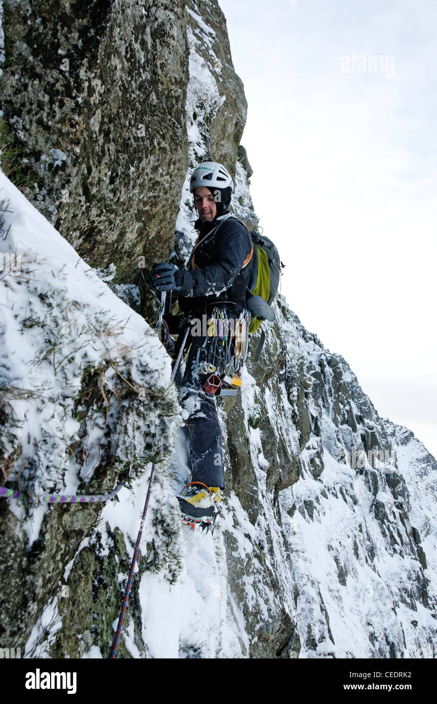 Winter climbing on The Black Ladders Snowdonia Stock Photo - Alamy