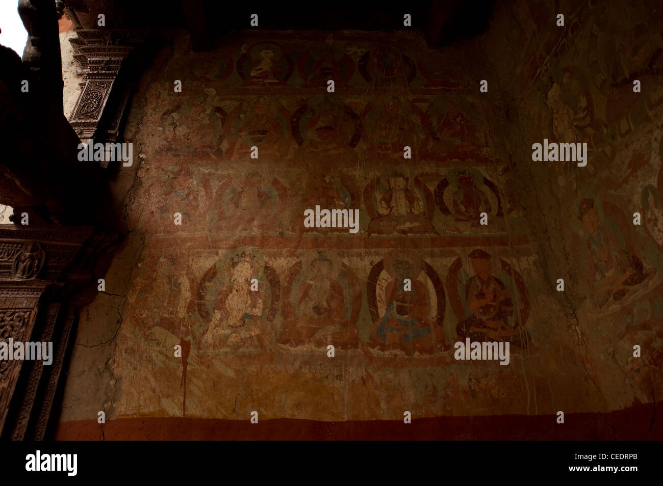 10th century murals of the ancient Alchi Monastery in a village beyond ...