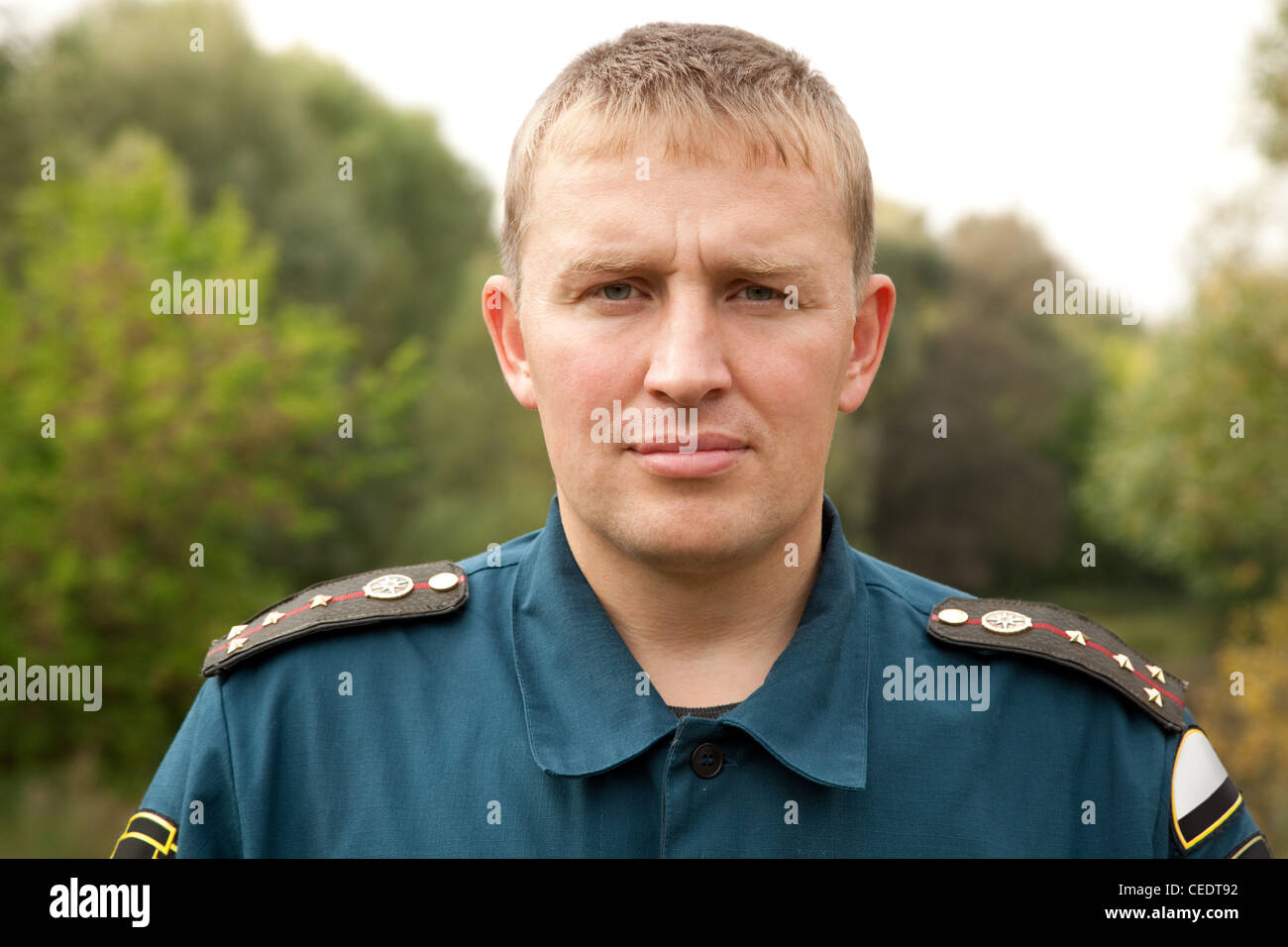 closeup portrait of the military man standing outdoors Stock Photo - Alamy