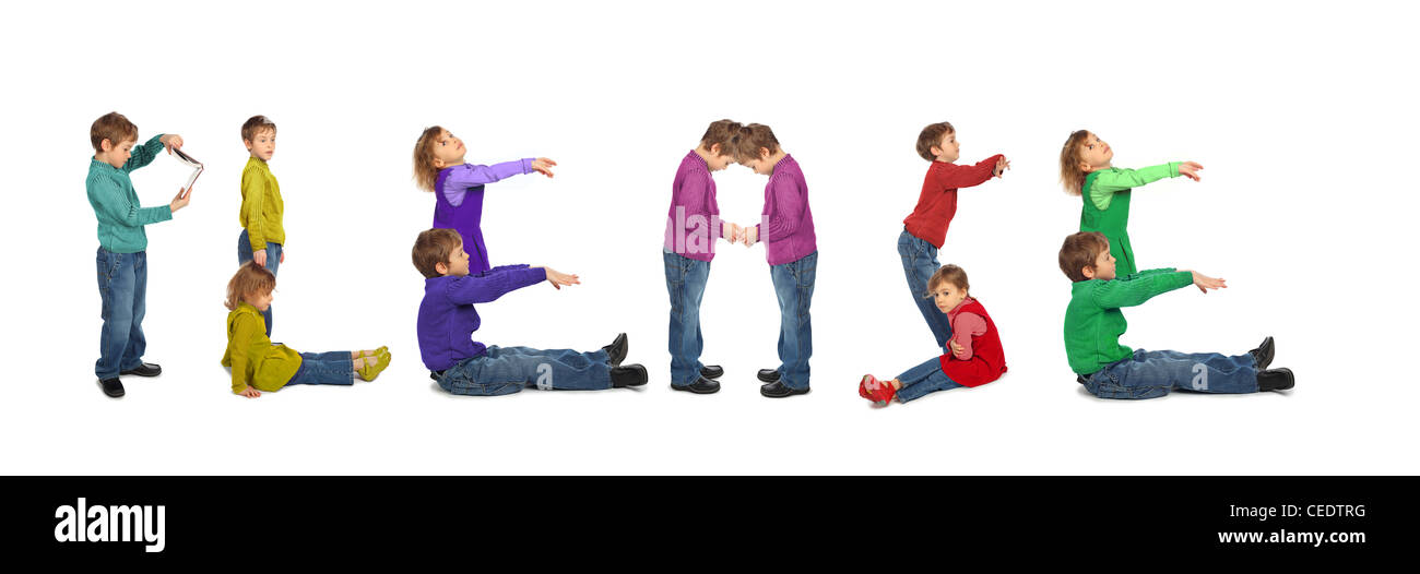 boy and girl making word PLEASE, collage Stock Photo - Alamy