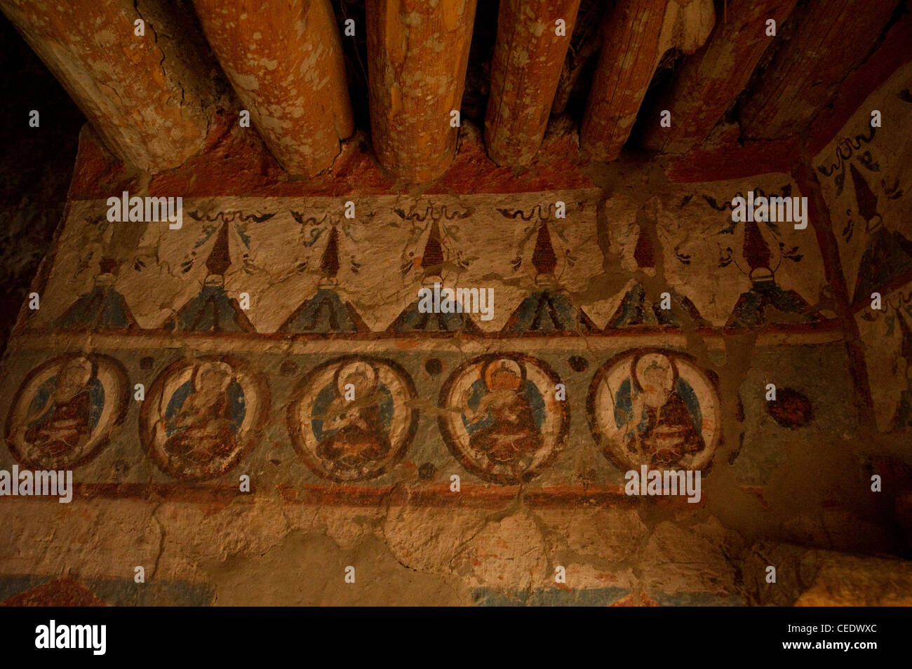 10th century murals of the ancient Alchi Monastery in a village beyond ...