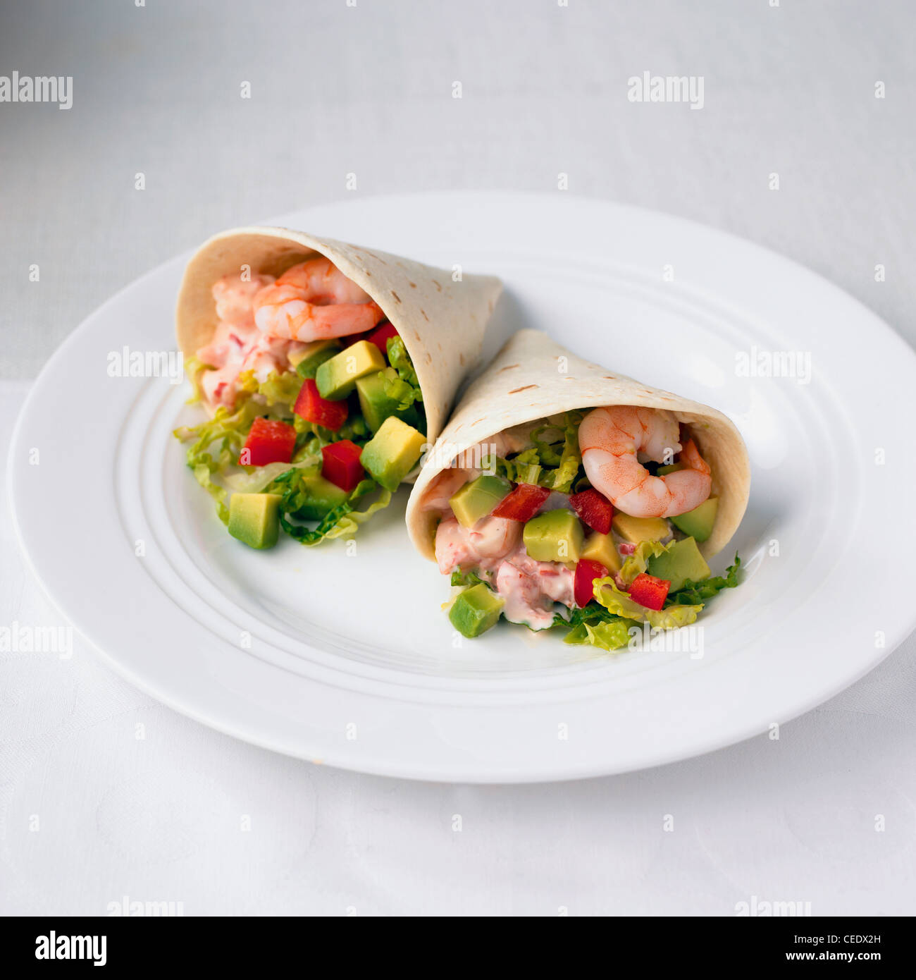 Prawn cocktail-style wraps with avocado and red pepper mayonnaise Stock ...