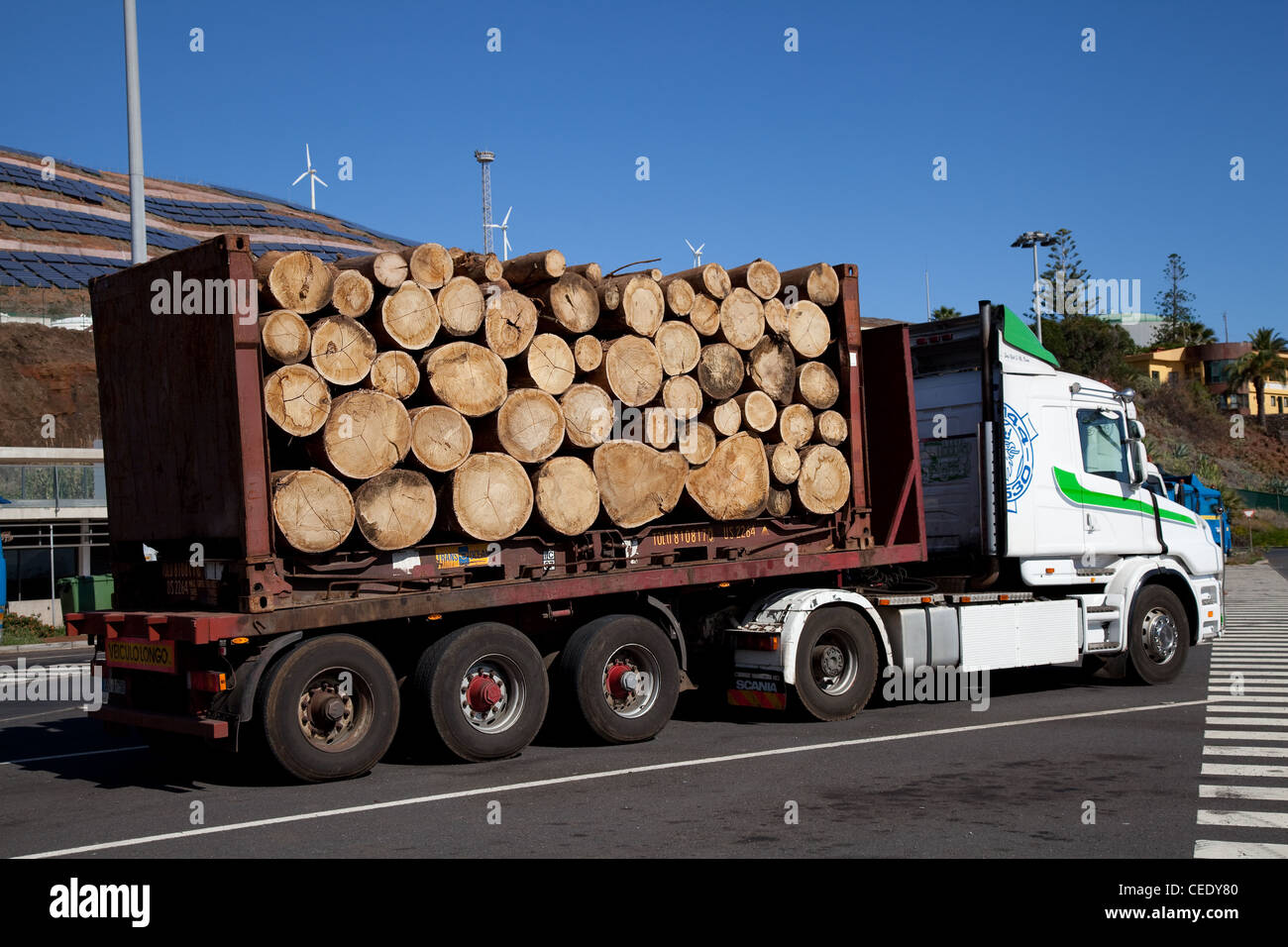 Loaded Scania Lorry with Eucalyptus cut timber; The new Commercial port ...