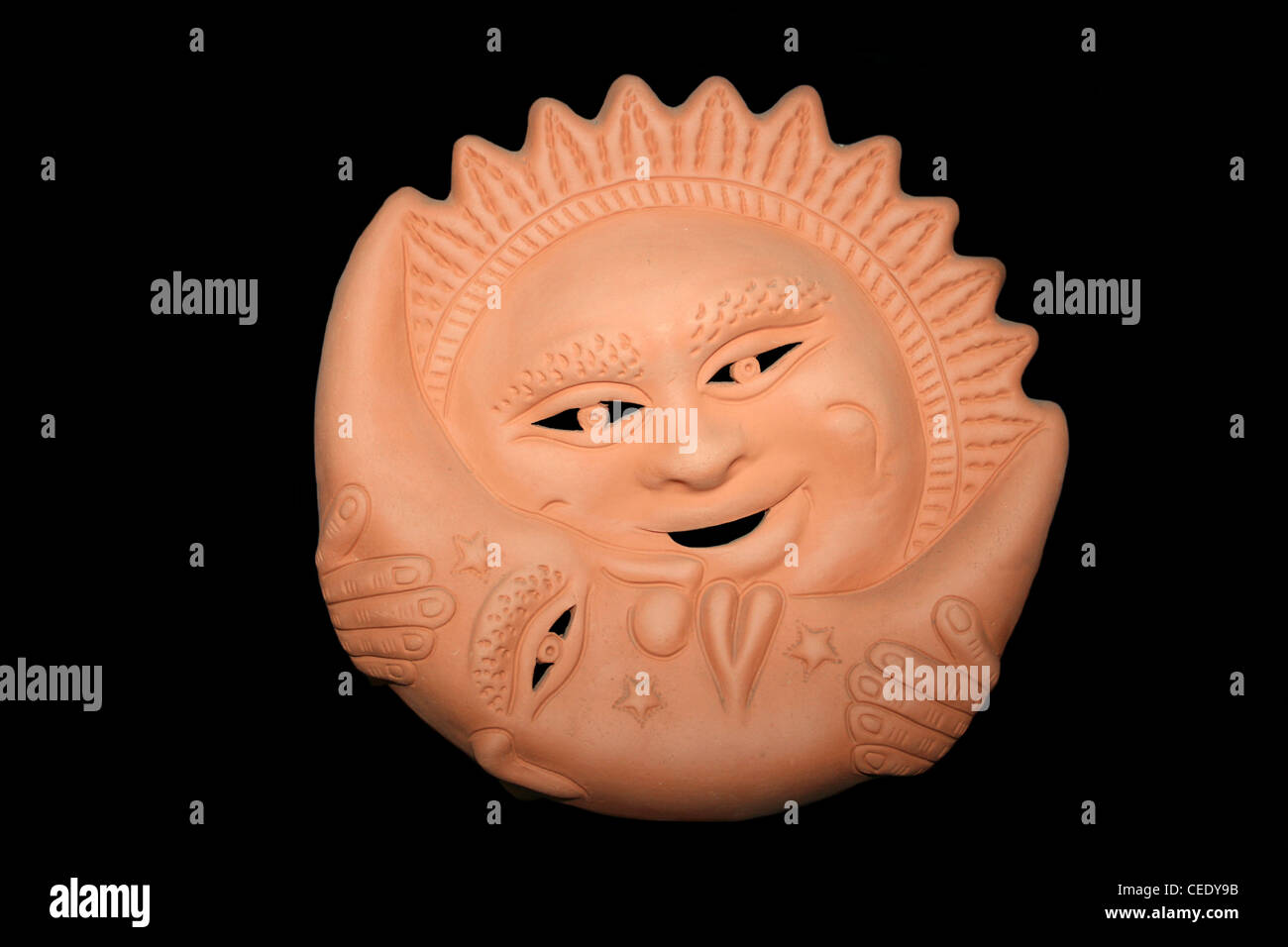 Terracotta Sun And Moon Plaque Stock Photo - Alamy