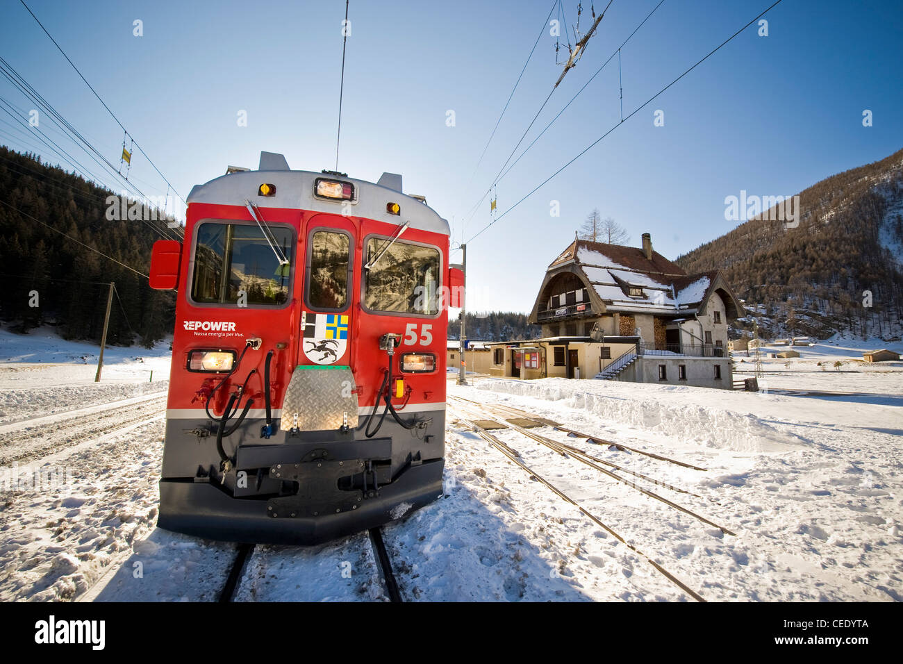 Railway station, Bernina express, Switzerland Stock Photo - Alamy