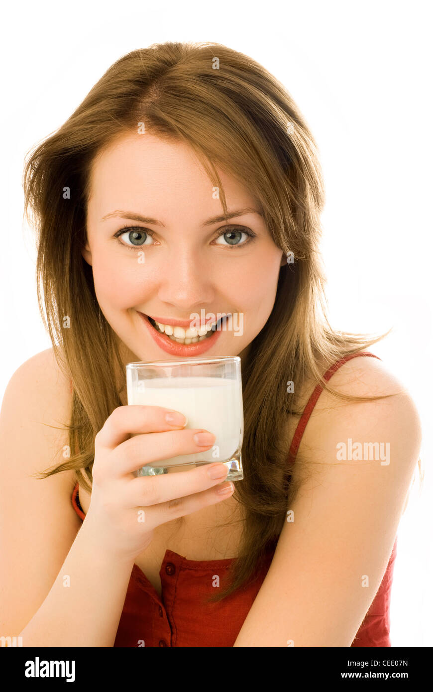 beautiful woman drinking milk Stock Photo - Alamy