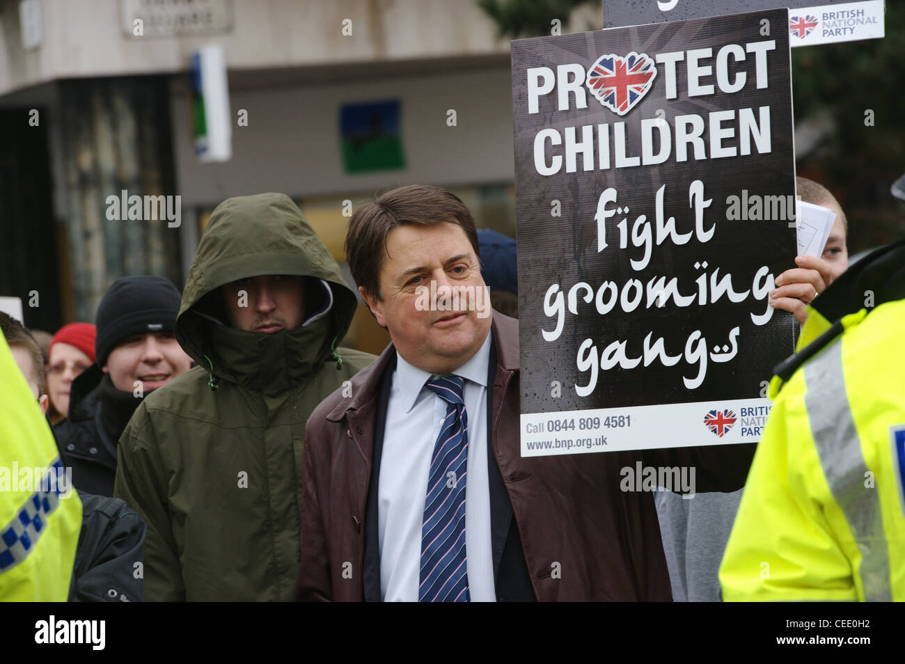 Nick Griffin at BNP / EDL protest outside Liverpool court, Monday 6 ...
