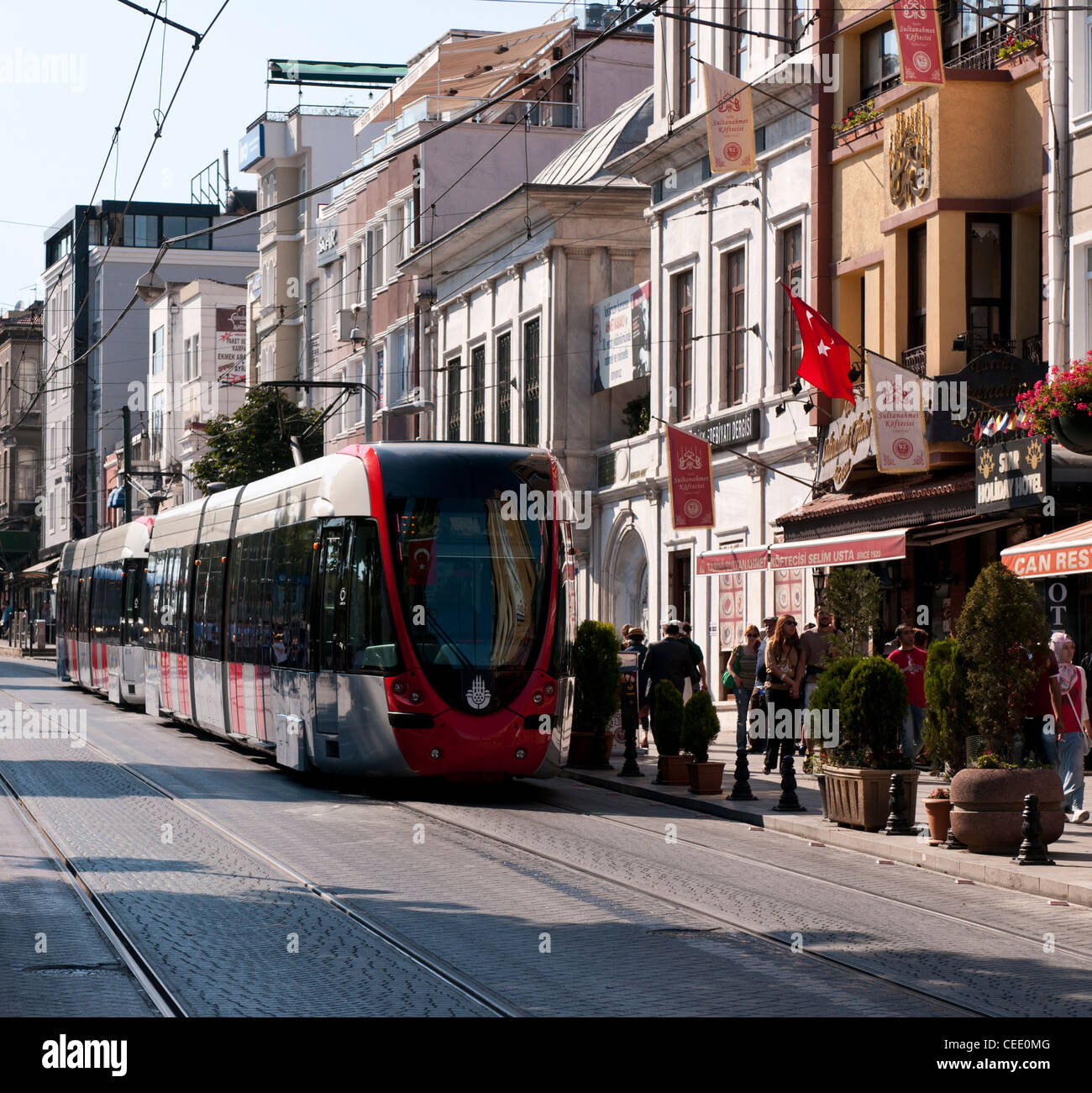 Tram in Divan Yolu Caddesi, Sultanahmet, Istanbul, Turkey Stock Photo ...