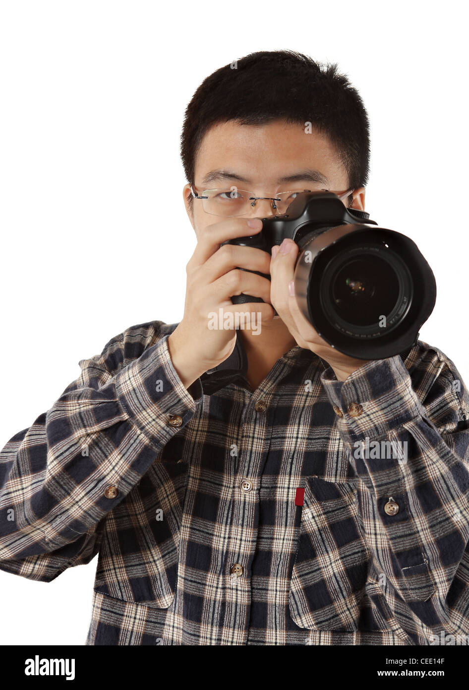 Male photographer holding camera Stock Photo - Alamy