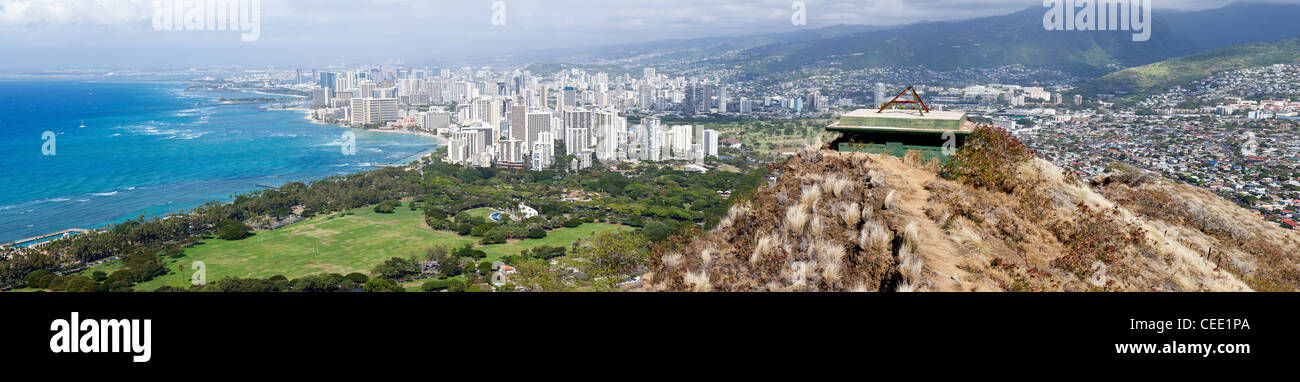 Panorama of Waikiki in Oahu Hawaii from the summit of Diamond Head ...