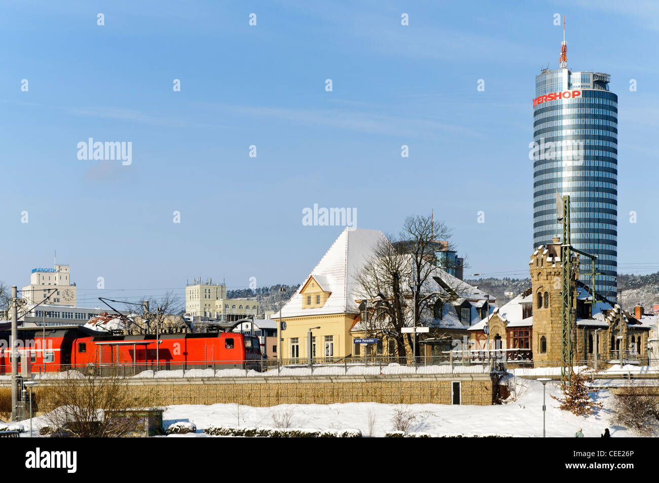 Jentower and Paradies Railway Station, Jena, Thuringia, Germany, Europe ...
