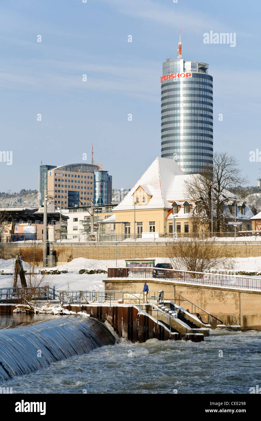 Hydropower plant on the Saale River in front of Jentower, Jena ...