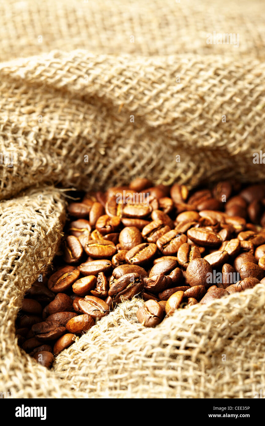 Coffee beans in the sack close up Stock Photo - Alamy