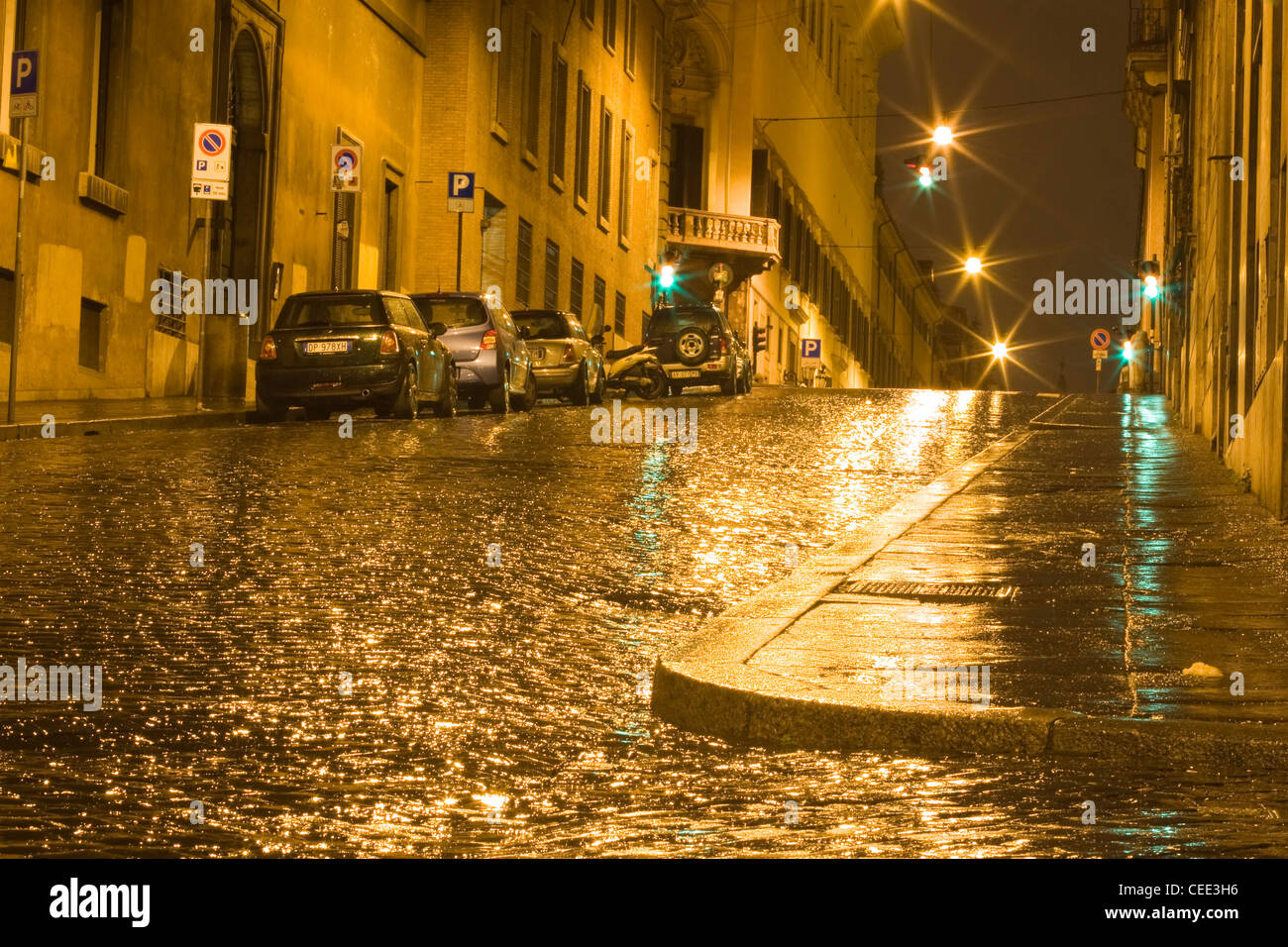 Nighttime View of the streets of Rome Italy Stock Photo - Alamy