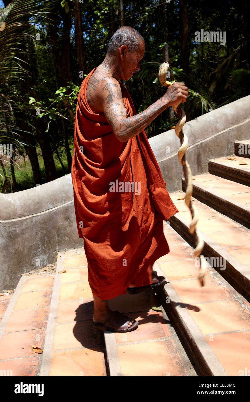 monk walking with stick up steps Stock Photo - Alamy