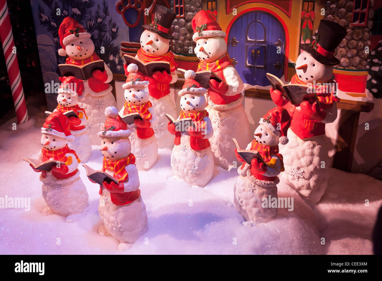 Christmas Decorations of plastic snowmen on display Stock Photo - Alamy