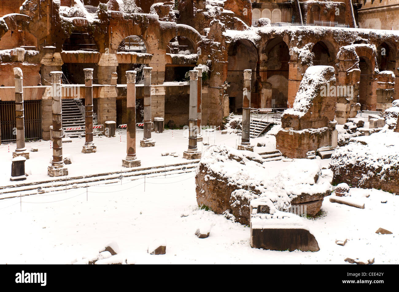Snow covered view of the roman forum, Rome Italy Stock Photo - Alamy
