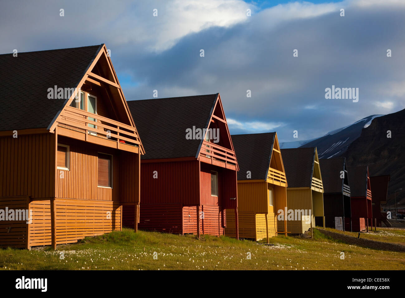 Wooden houses in Longyearbyen, the largest settlement of Svalbard ...
