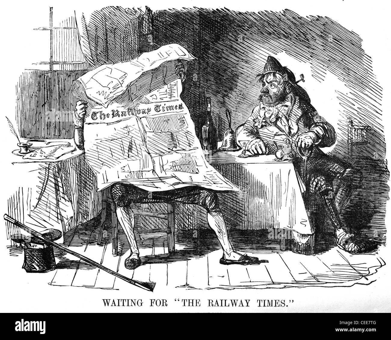 Punch cartoon 1845: "Waiting for the Railway Times Stock Photo - Alamy