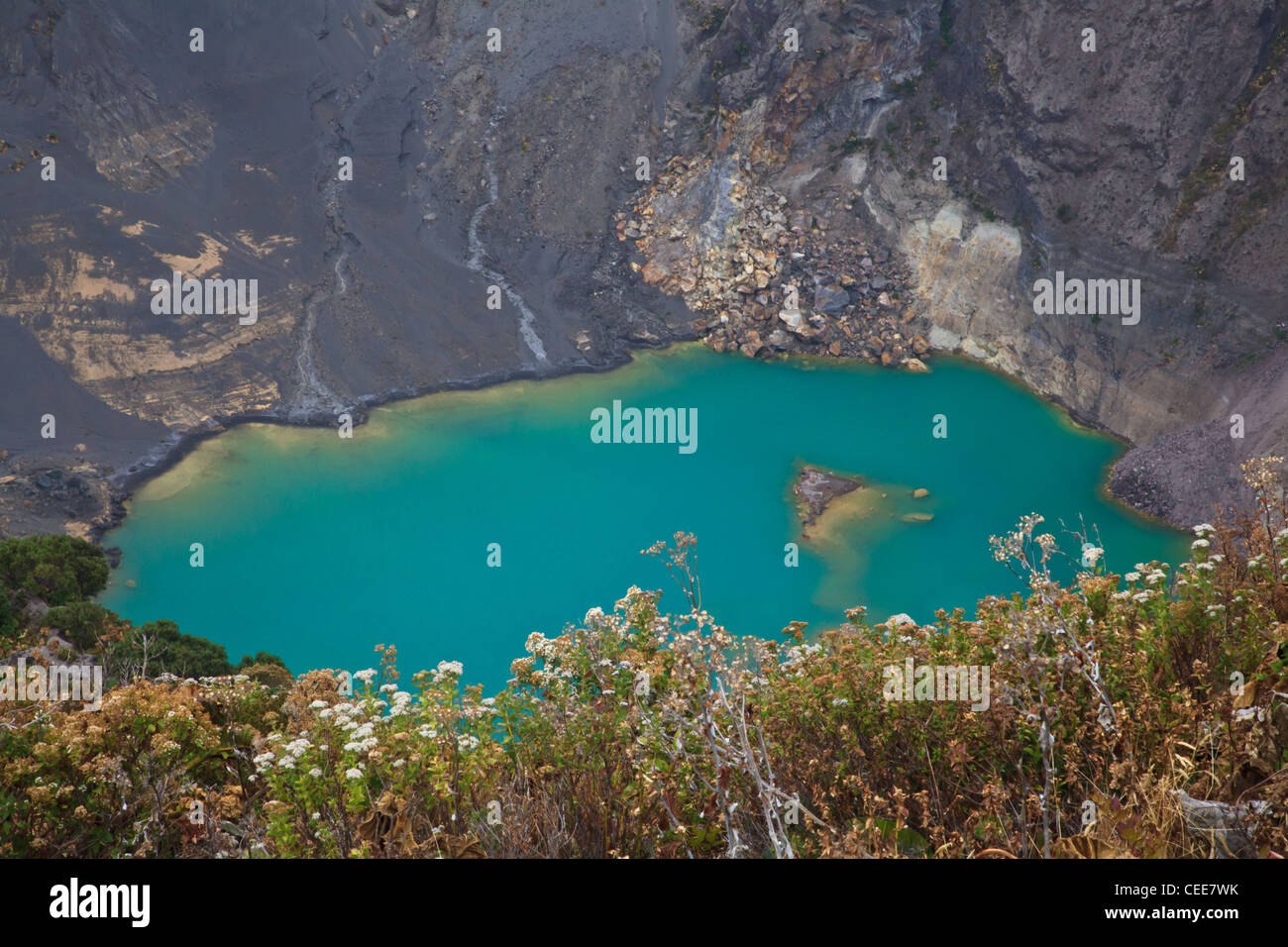 The turquoise blue lake in Volcan Irazu, Costa Rica. The volcano is ...