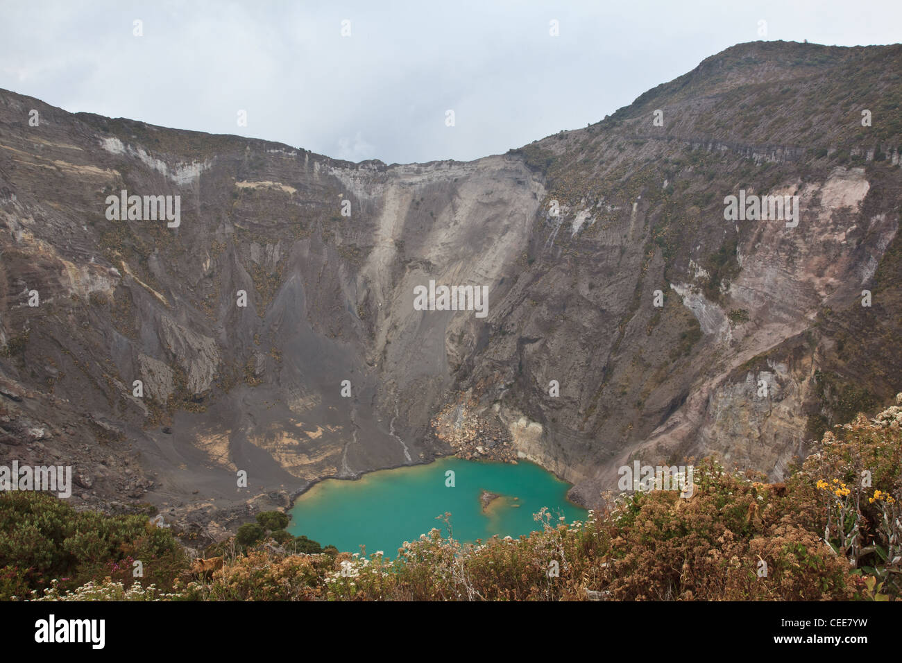 The turquoise blue lake in Volcan Irazu, Costa Rica. The volcano is ...