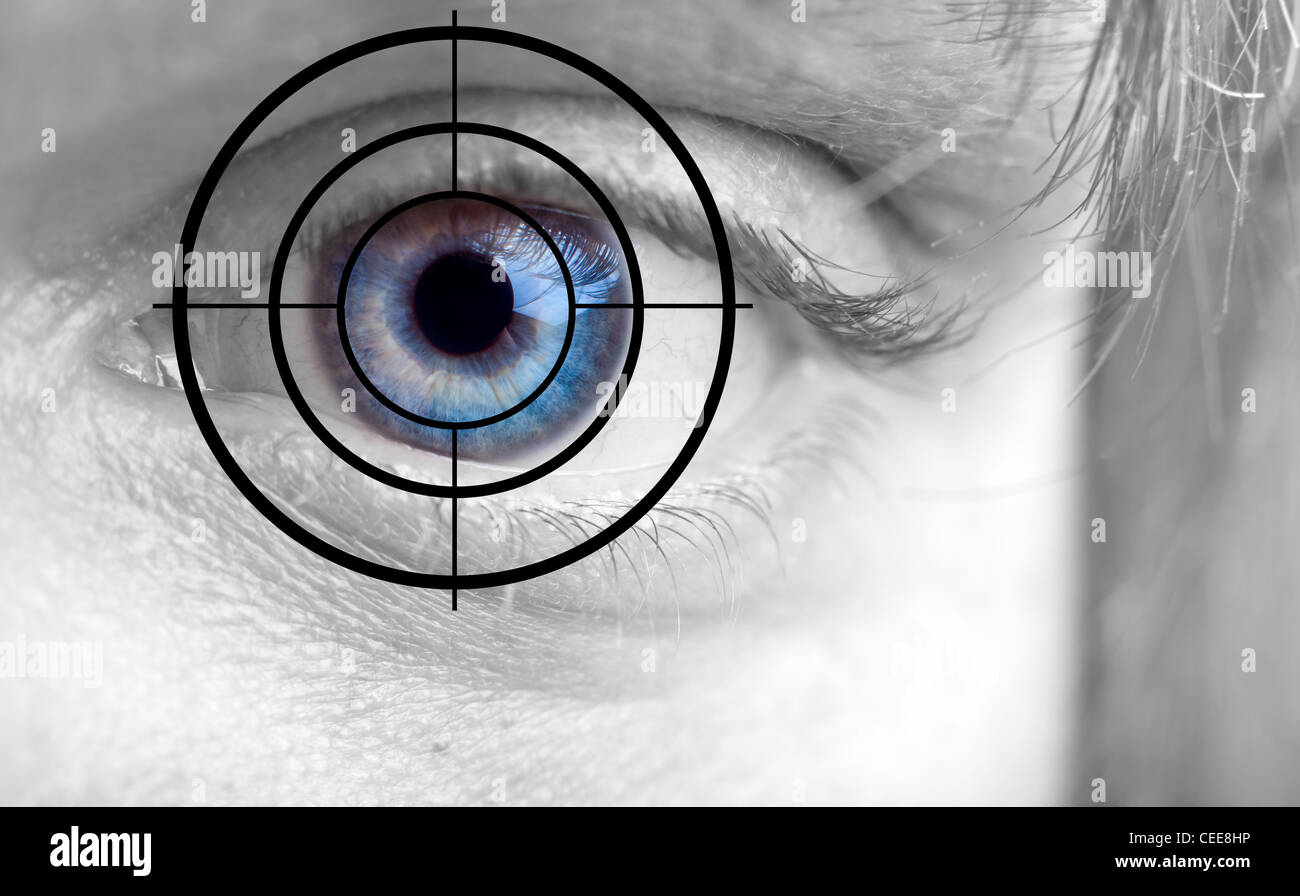 Mans blue eye and target close up Stock Photo - Alamy