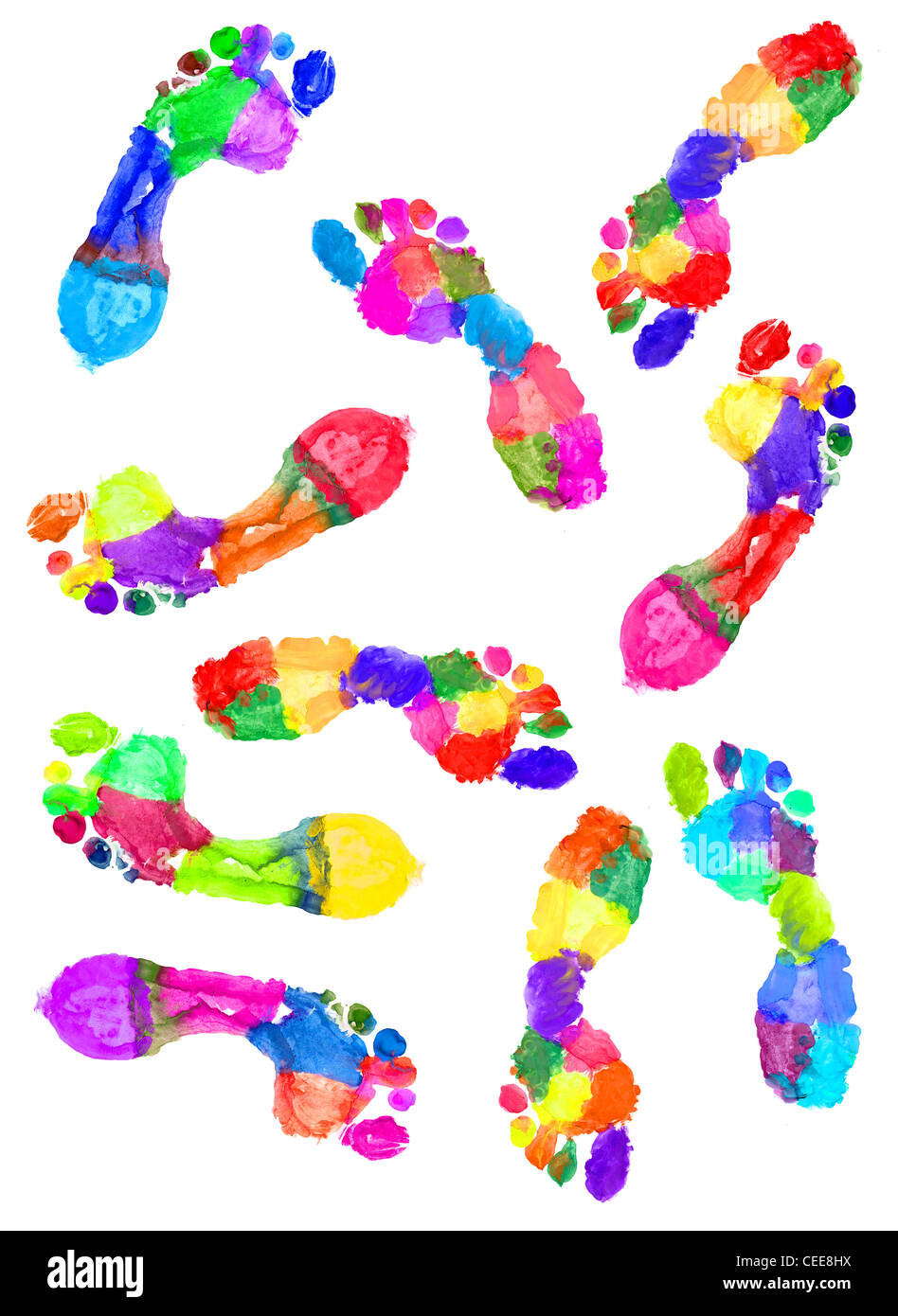 Multi Colored footprints on white background Stock Photo - Alamy