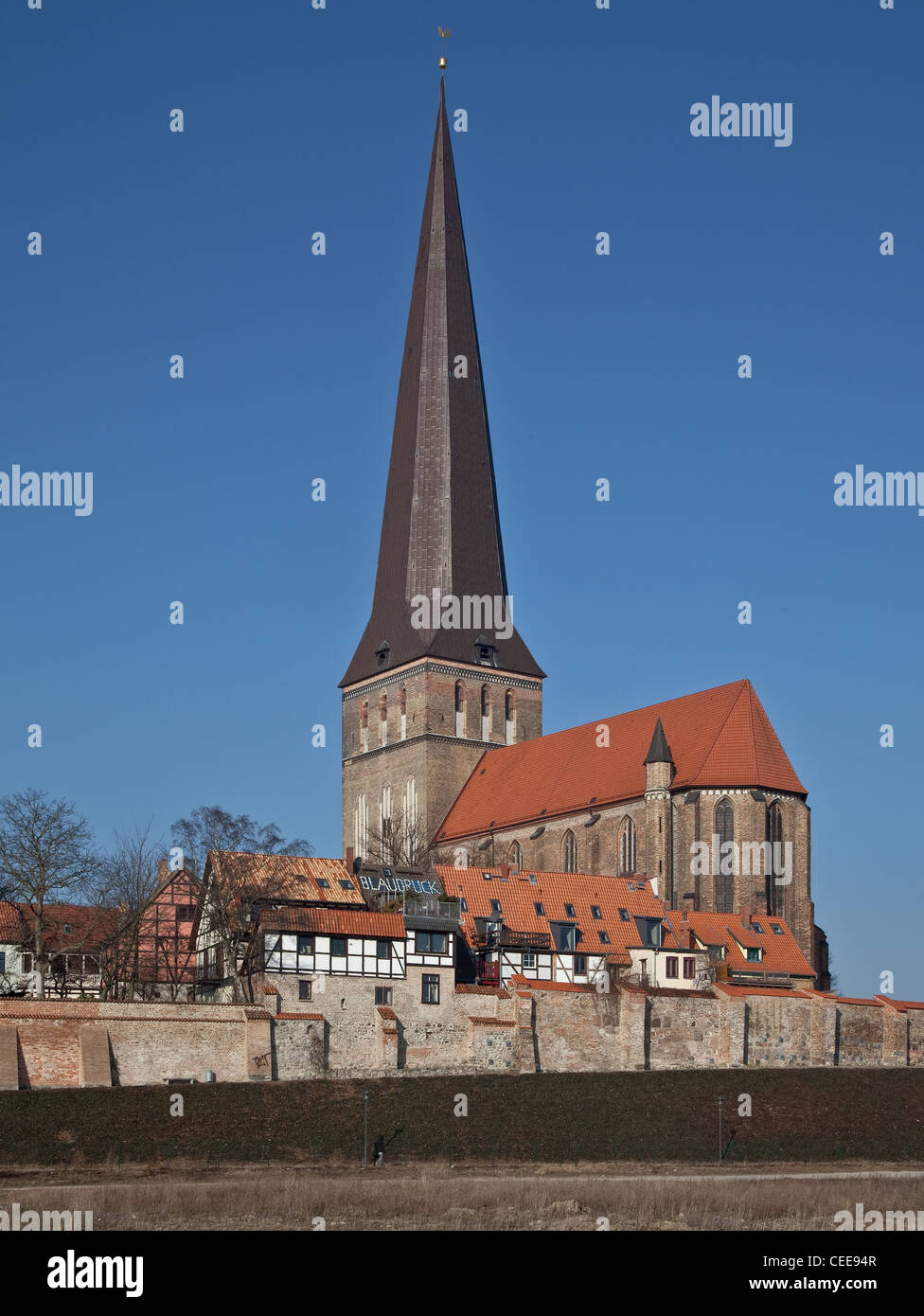 Petrikirche with city wall hi-res stock photography and images - Alamy