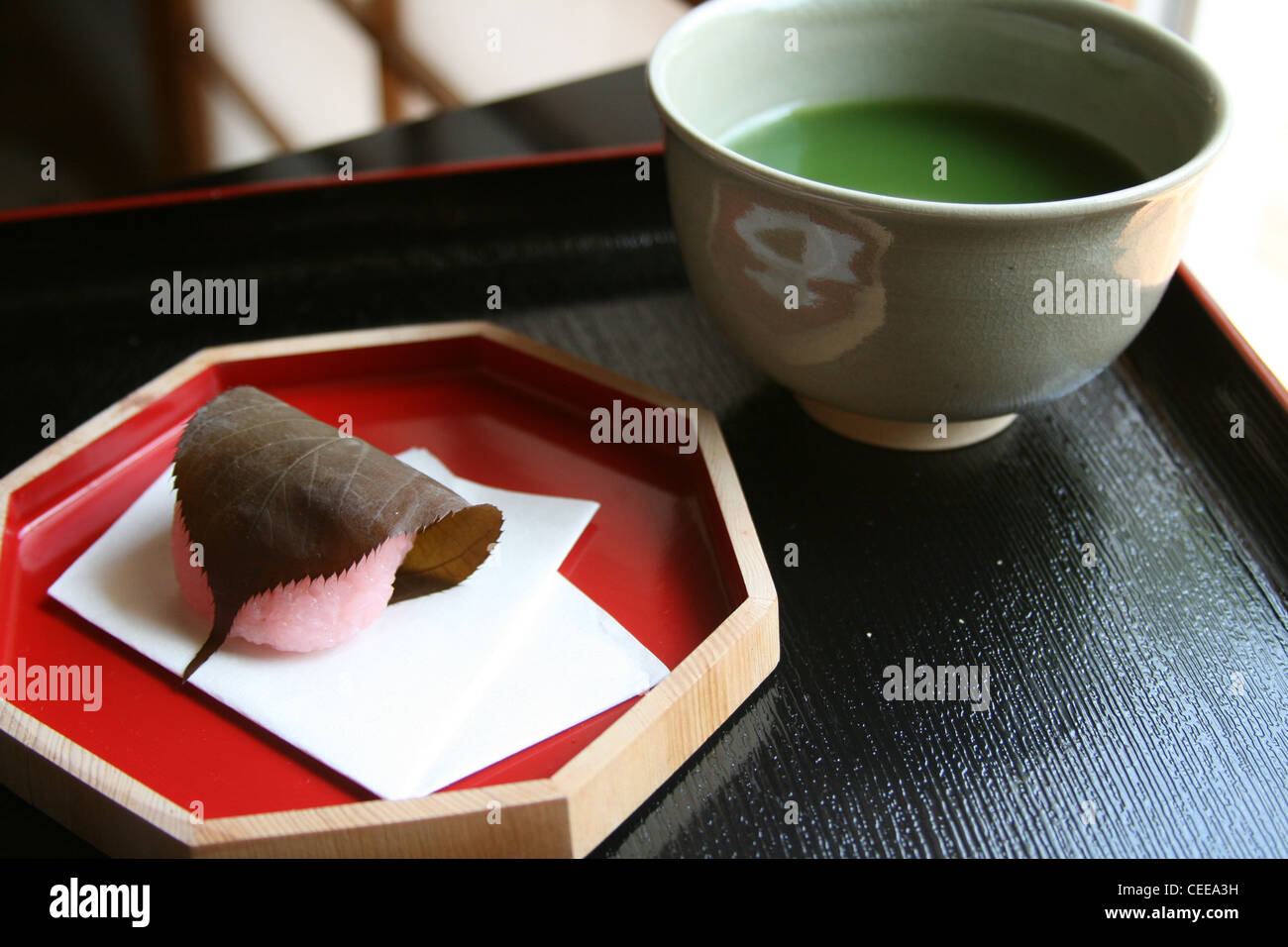 Traditional Japanese authentic sweets rice cake pink sakura mochi ...