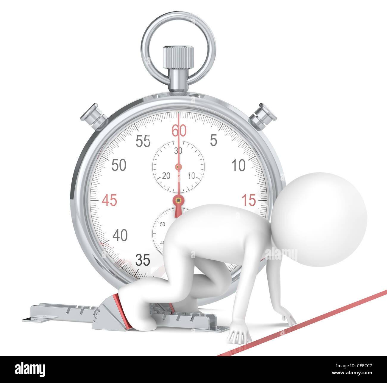 3D little human character The Athlete on the start line. Stopwatch Red ...