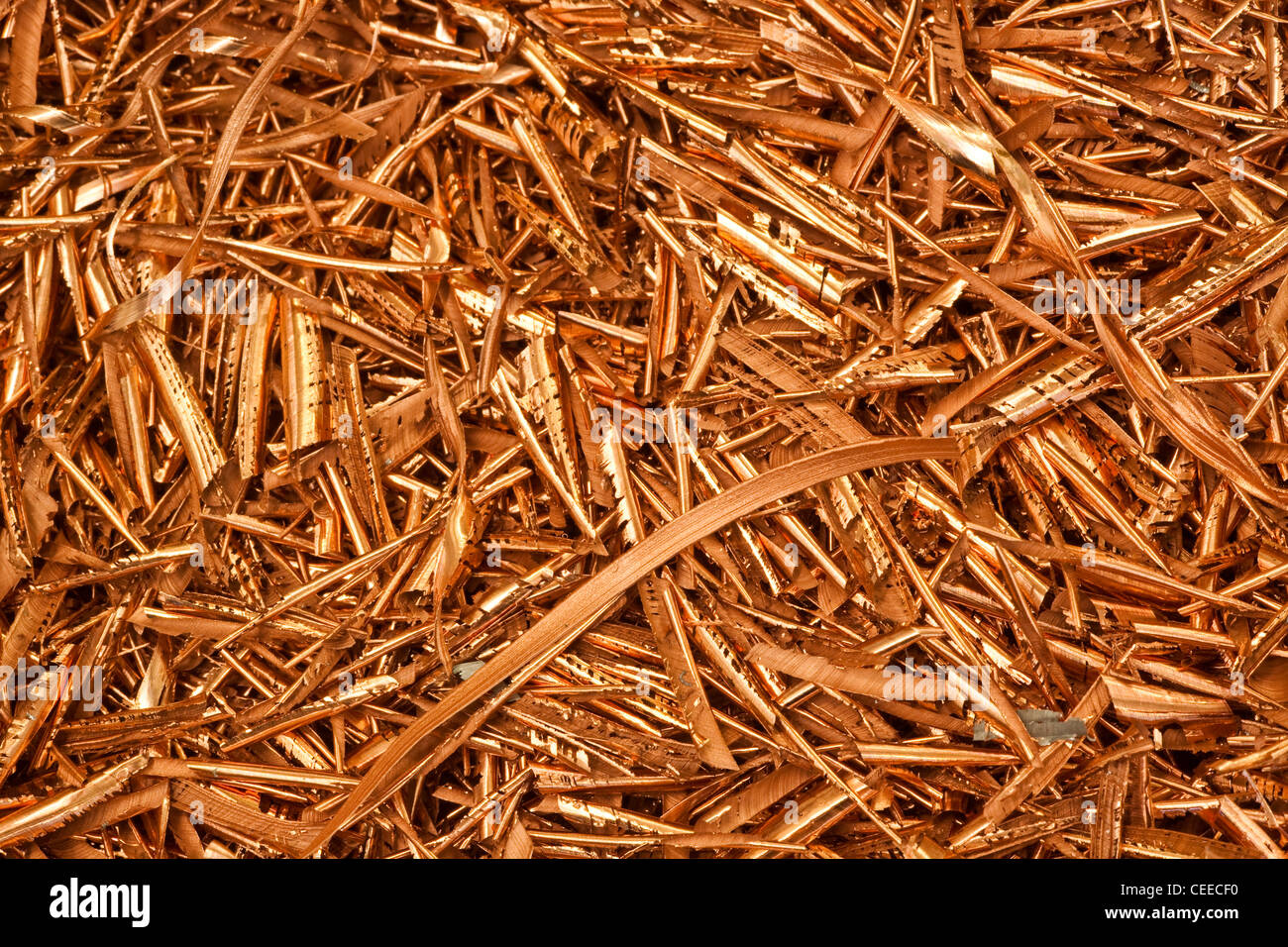 Close-up image of copper shards from a machining process Stock Photo ...