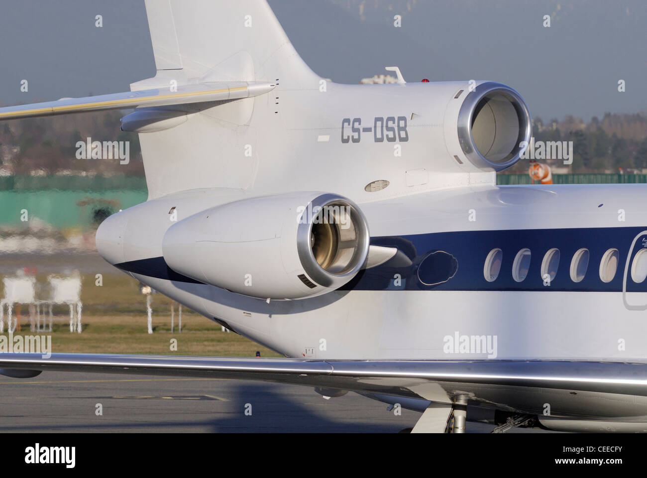 Starboard detail view of Dassault Falcon 7X triple engine, 8 passenger ...