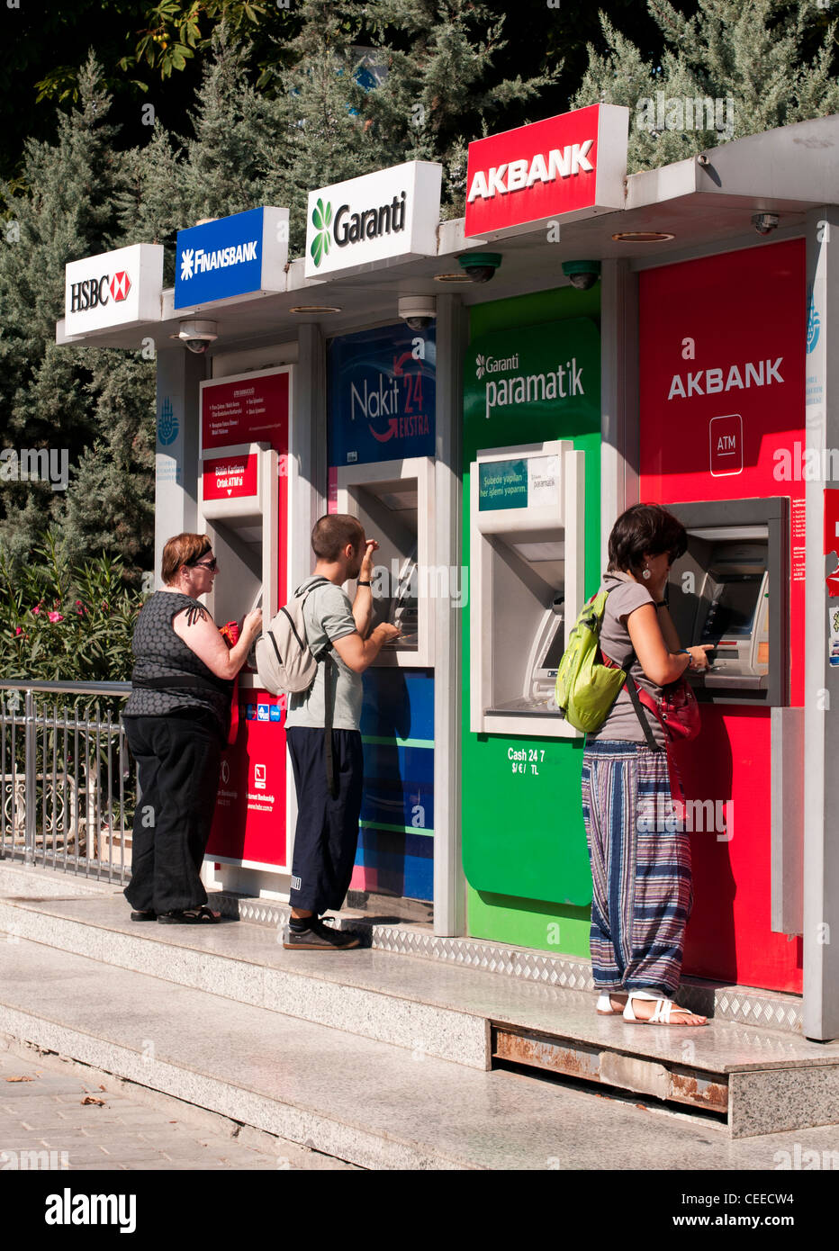 People using ATM cash machines in Sultanahmet Park, Sultanahmet ...