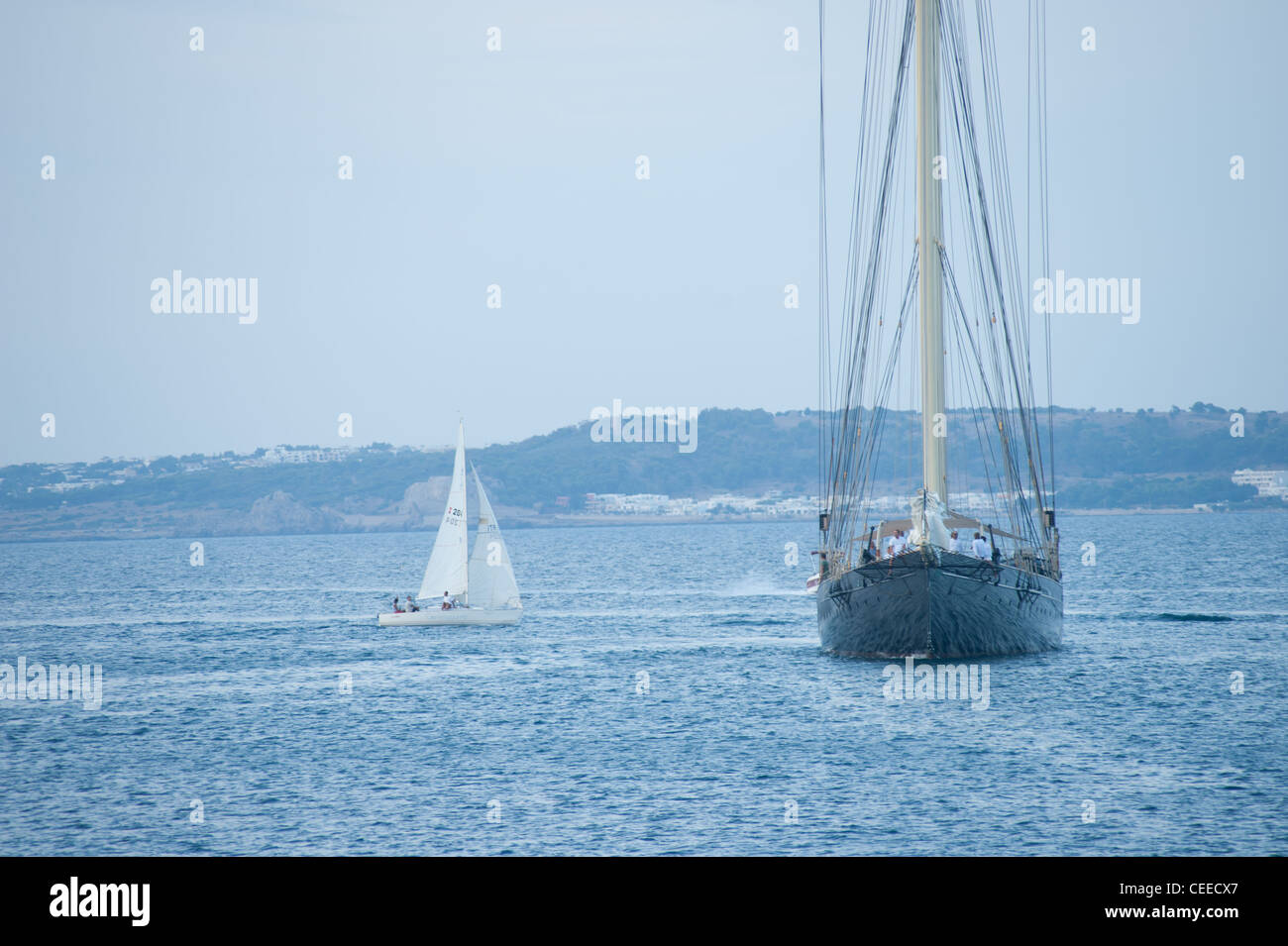 The schooner Atlantic approaching the Gallipoli port, Italy Stock Photo ...